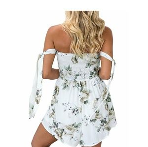 Pants & Jumpsuits | White Tie Sleeve Floral Romper | Poshmark
